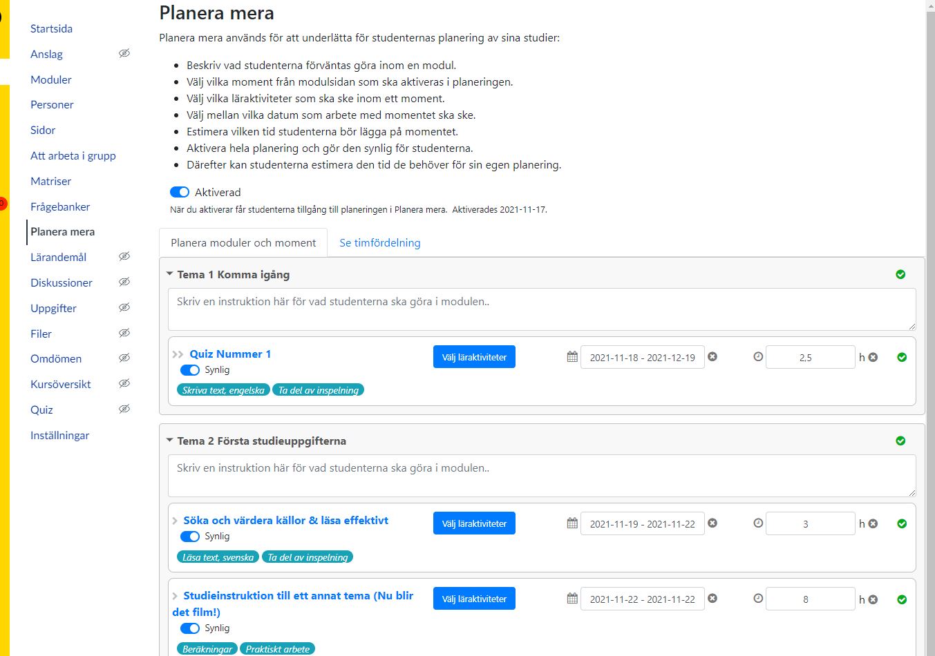 Tips: Struktur i kursen med Canvas ‘Planera mera’ – Keep on teaching!